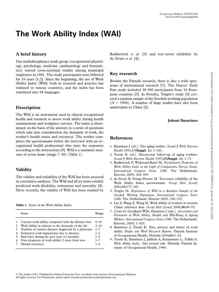 Overview of the Work Ability Index | PDF | Validity (Statistics ...