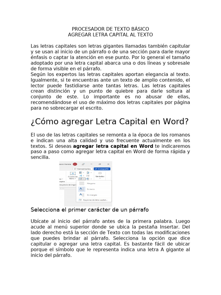 Cómo Agregar Letra Capital en Word | PDF