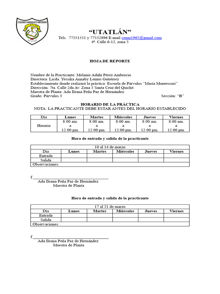 Hoja de Reporte | PDF