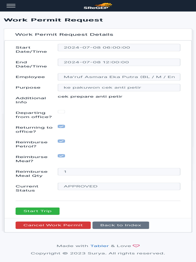Work Permit Request Sregep Pdf 2026