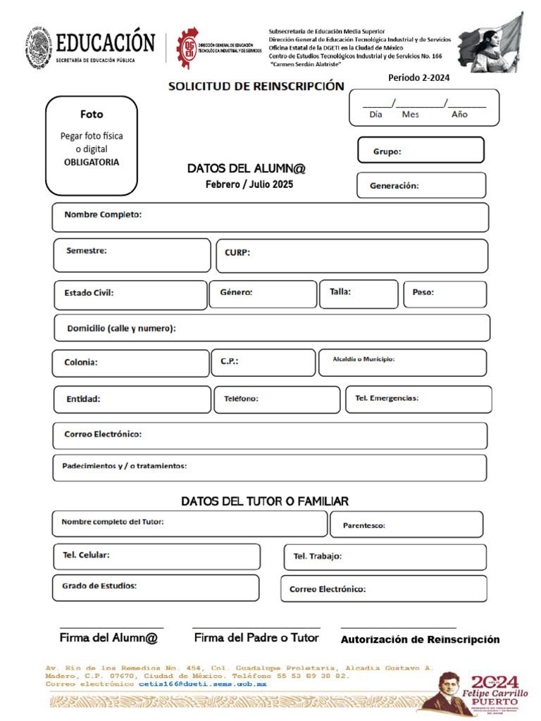 Ficha Reinscripcion Enero Jul2025 | PDF