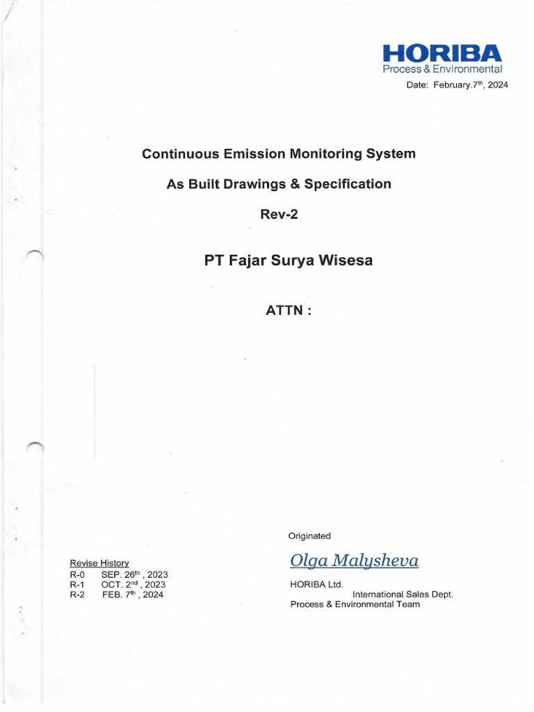 CEMS Built Drawings & Specification Horiba HRSG | PDF