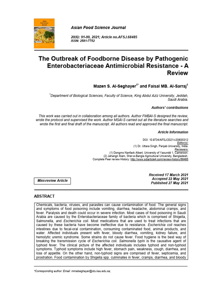 Foodborne Diseases: Enterobacteriaceae Review | PDF | Foodborne Illness ...