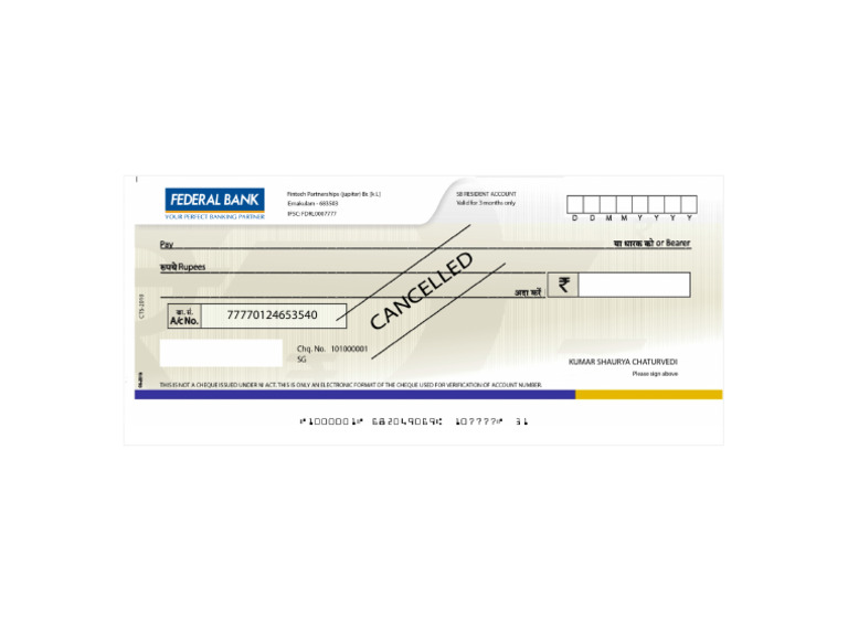 CancelledCheque Kumar Shaurya Chaturvedi 77770124653540 | PDF