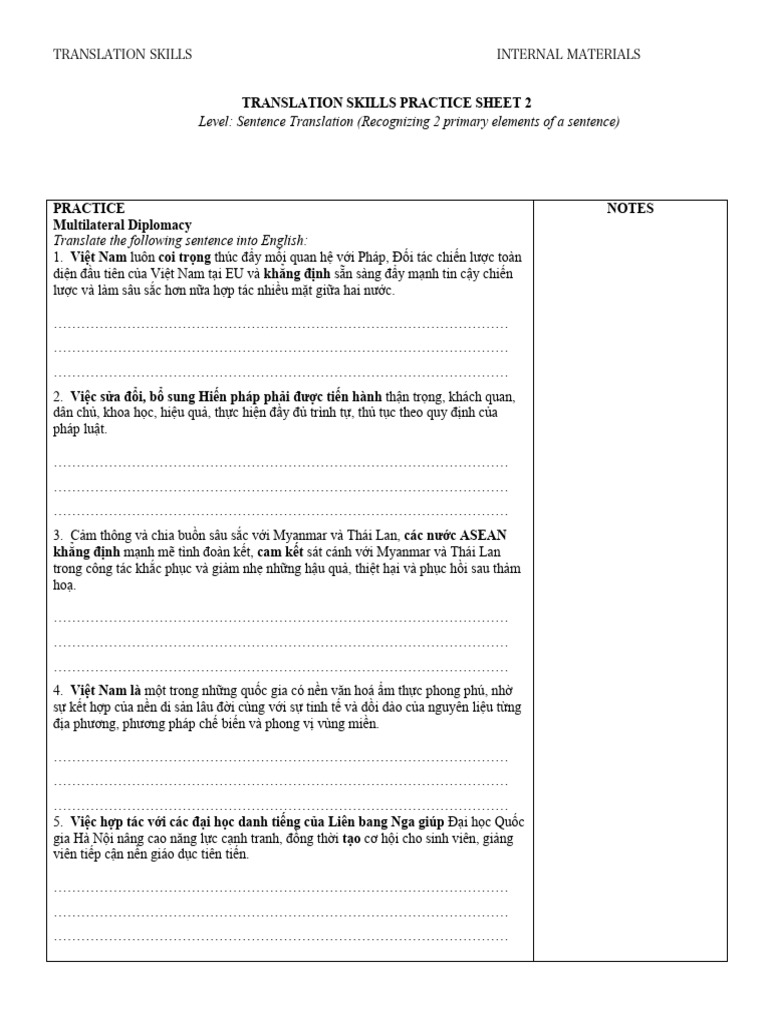 2 Translation Skills Practice Sheet | PDF