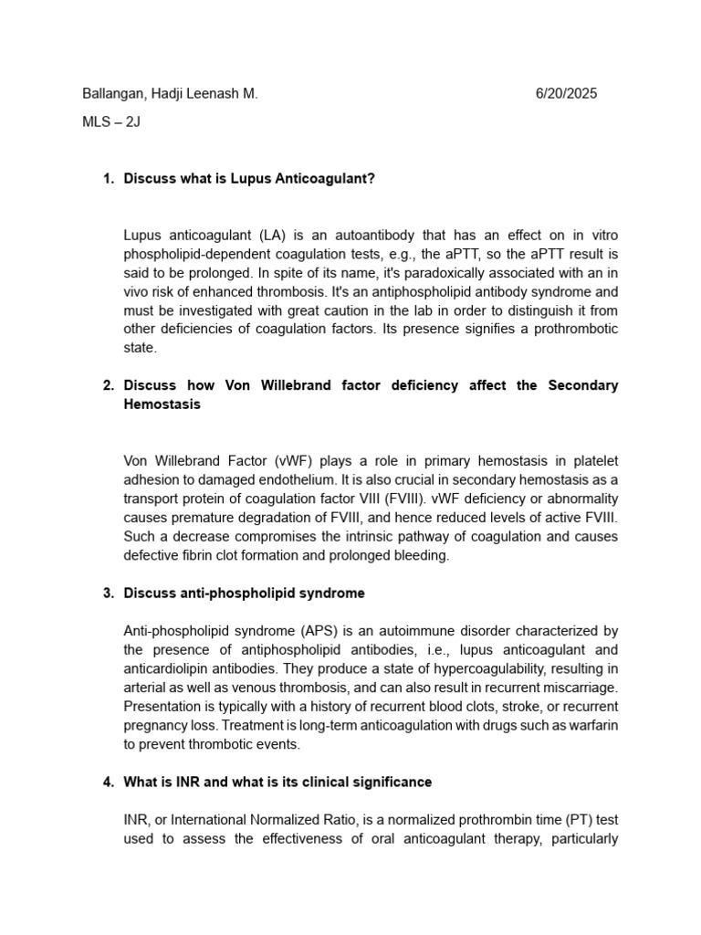 Ballangan, Hadji Leenash | PDF | Coagulation | Thrombosis