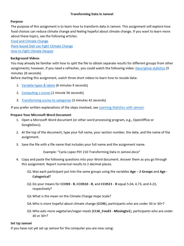 Transforming Data in Jamovi | PDF | Mean | Categorical Variable