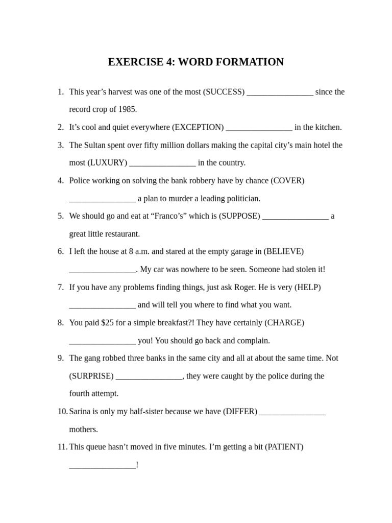 Word Formation Exercise Answers | PDF