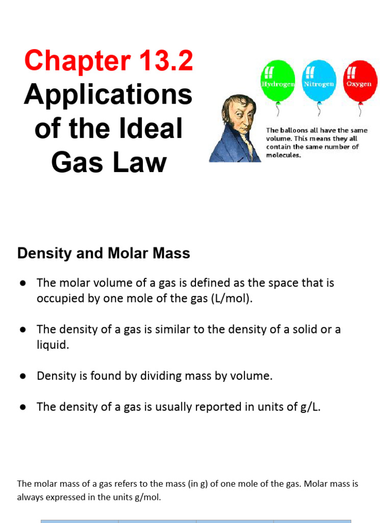 Ideal Gas Law: Density & Molar Mass | PDF | Gases | Mole (Unit)