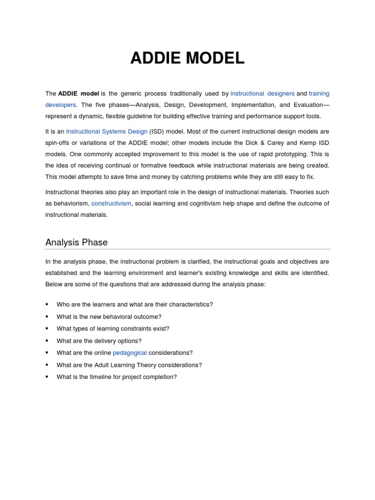 Addie Model | PDF | Instructional Design | Pedagogy
