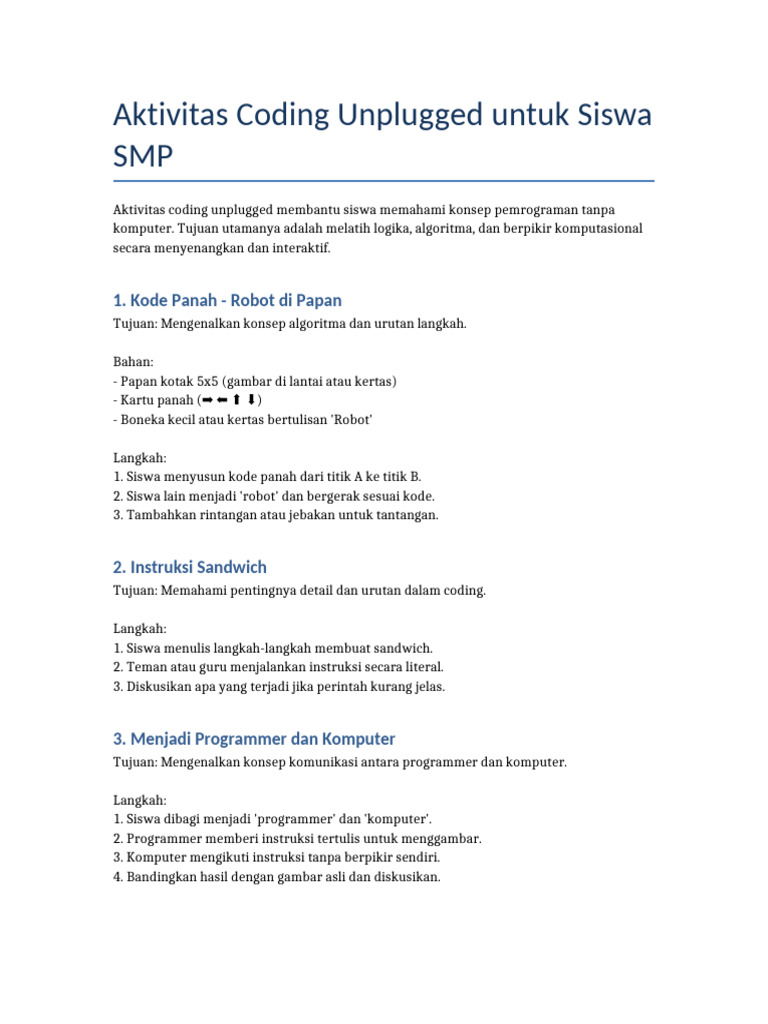 Aktivitas Coding Unplugged SMP | PDF