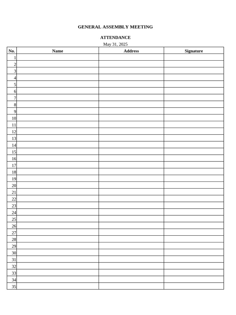 Assembly Eeting Ateendance Sheet | PDF