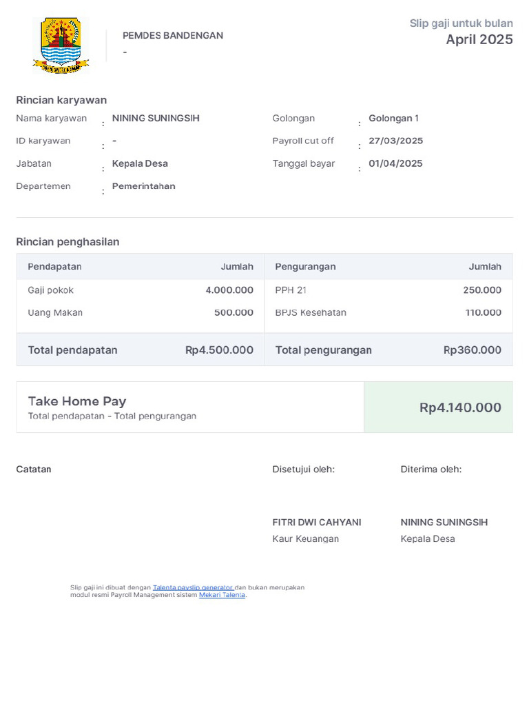 Slip Gaji April 2025 | PDF