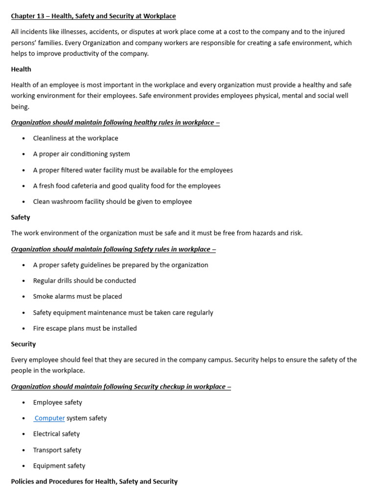 Workplace Health, Safety, and Security Guide | PDF | Safety ...