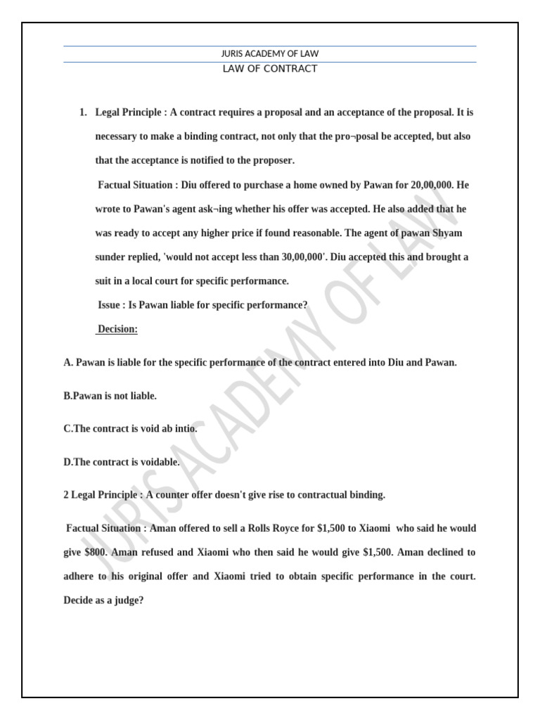 Legal Principle CONTRACT | PDF | Offer And Acceptance | Consideration