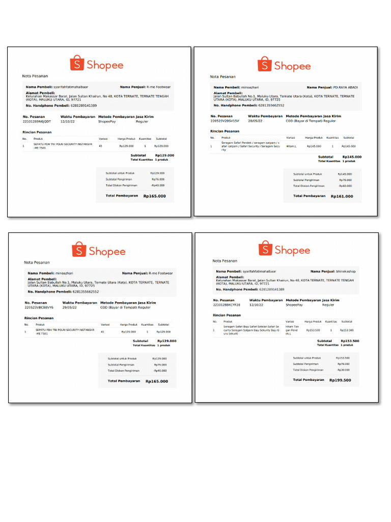 Nota Belanja Di Shopee | PDF