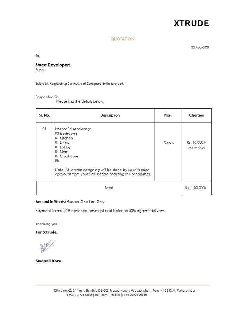 Quotation - 3d Views - Shree Developers - 22 Aug 2021 | PDF
