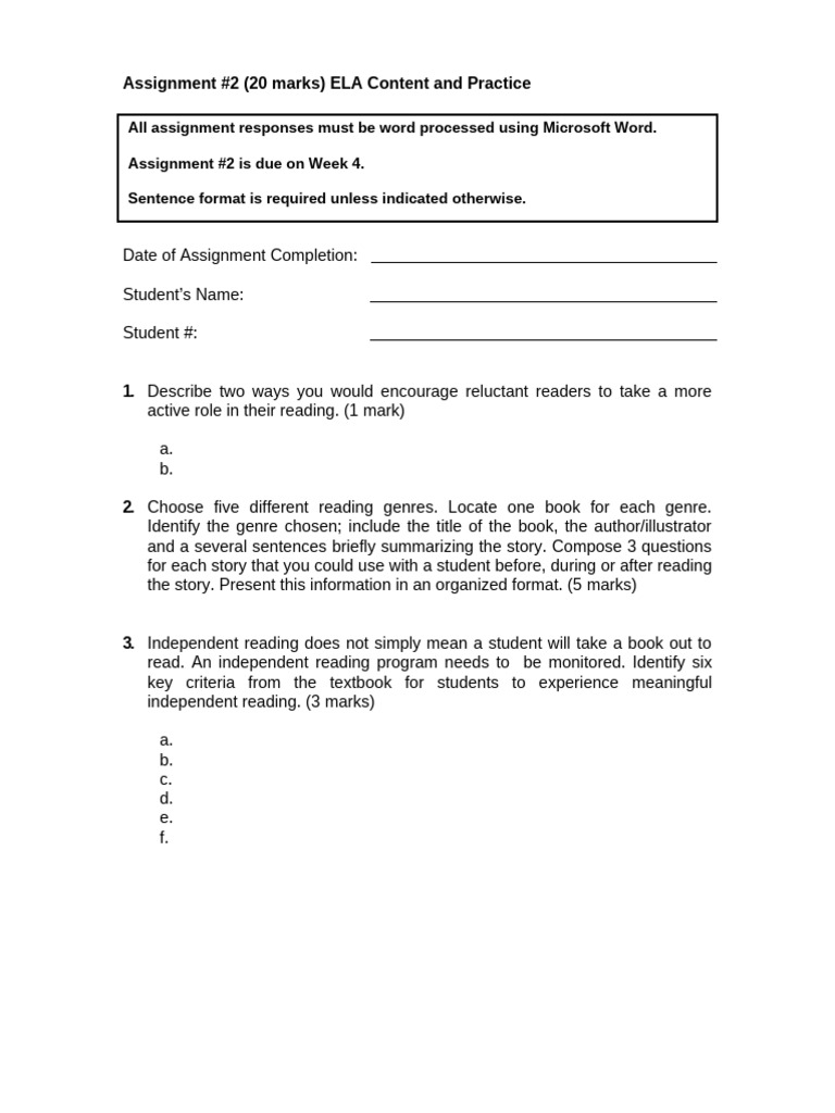 ELA Assignment 2 | PDF
