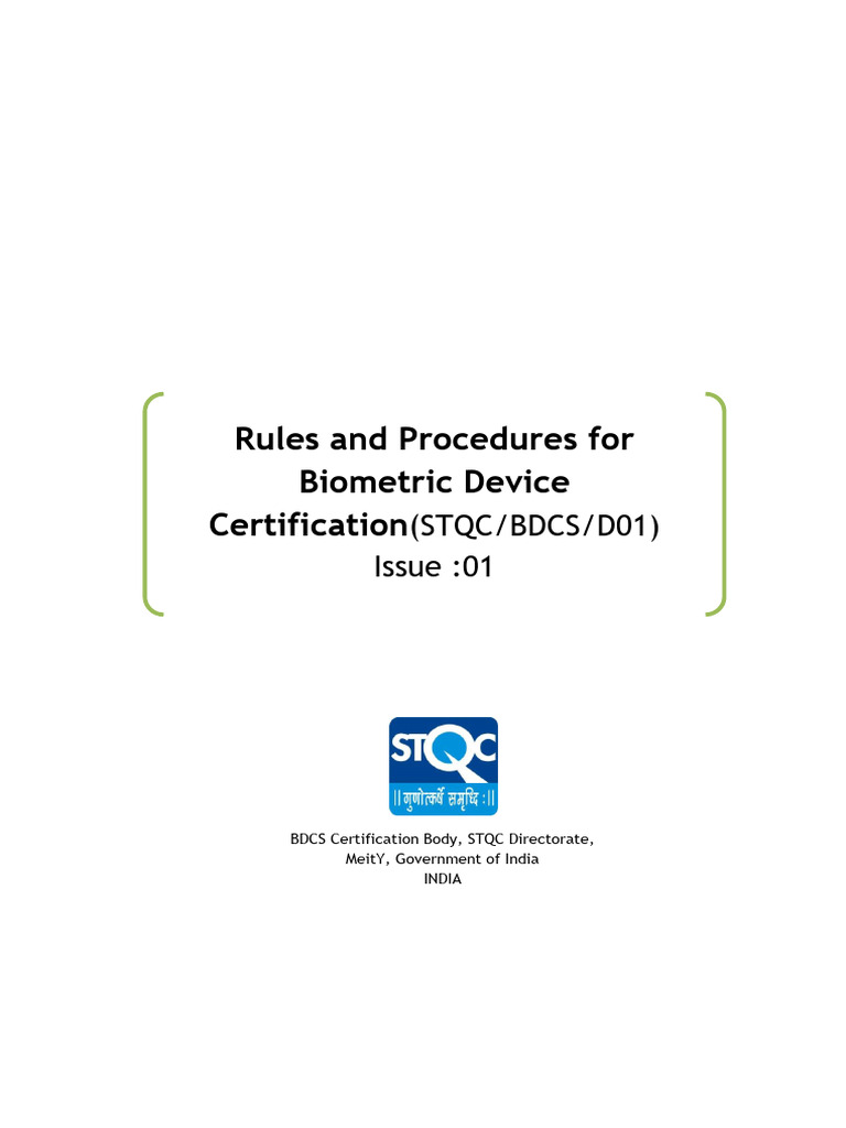 BDCS-D01-Rules & Procedure of Biometric Device Certification | PDF ...