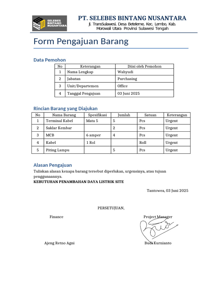 Form Pengajuan Barang | PDF