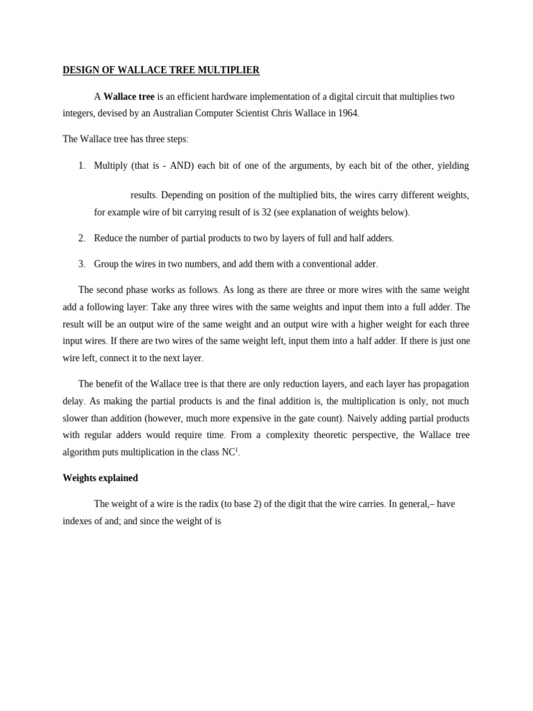 Design of Wallace Tree Multiplier | PDF | Algorithms | Theory Of Computation