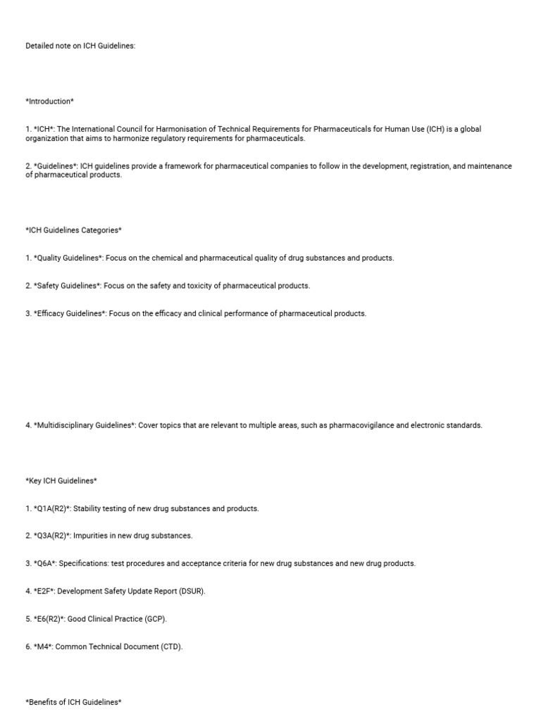 Details Note On ICH Guidelines | PDF | Health Care | Medicine
