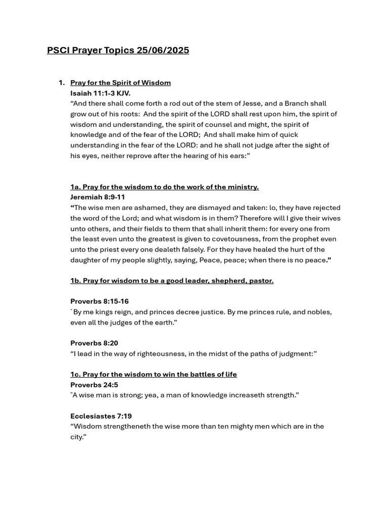 PSCI Prayer Topic 25-06-2025 | PDF