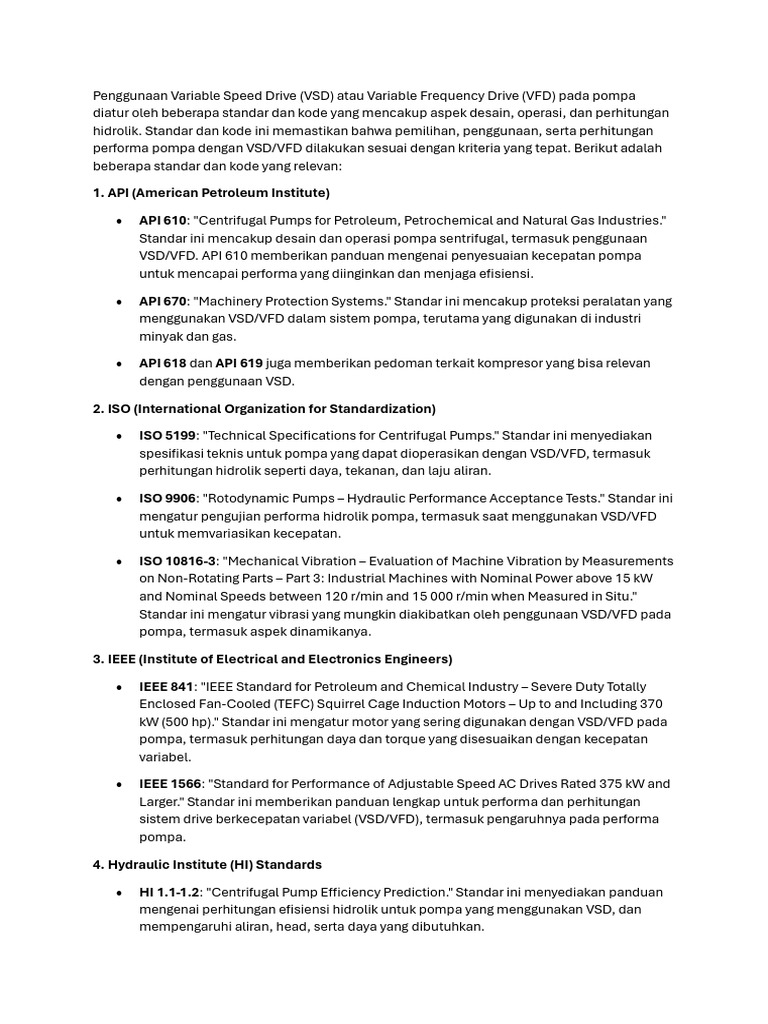 Standard & Code Penggunaan VSD Atau VFD Pada Pompa Secara Hidrolik (FRR ...