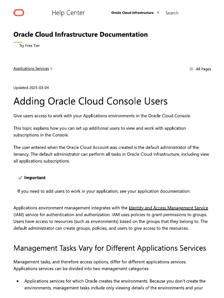 Adding Oracle Cloud Console Users | PDF