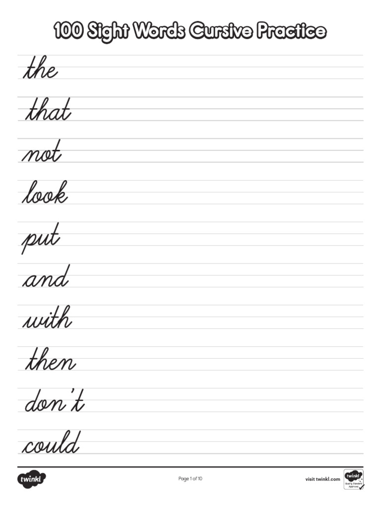 Cursive Practice for 100 Sight Words | PDF
