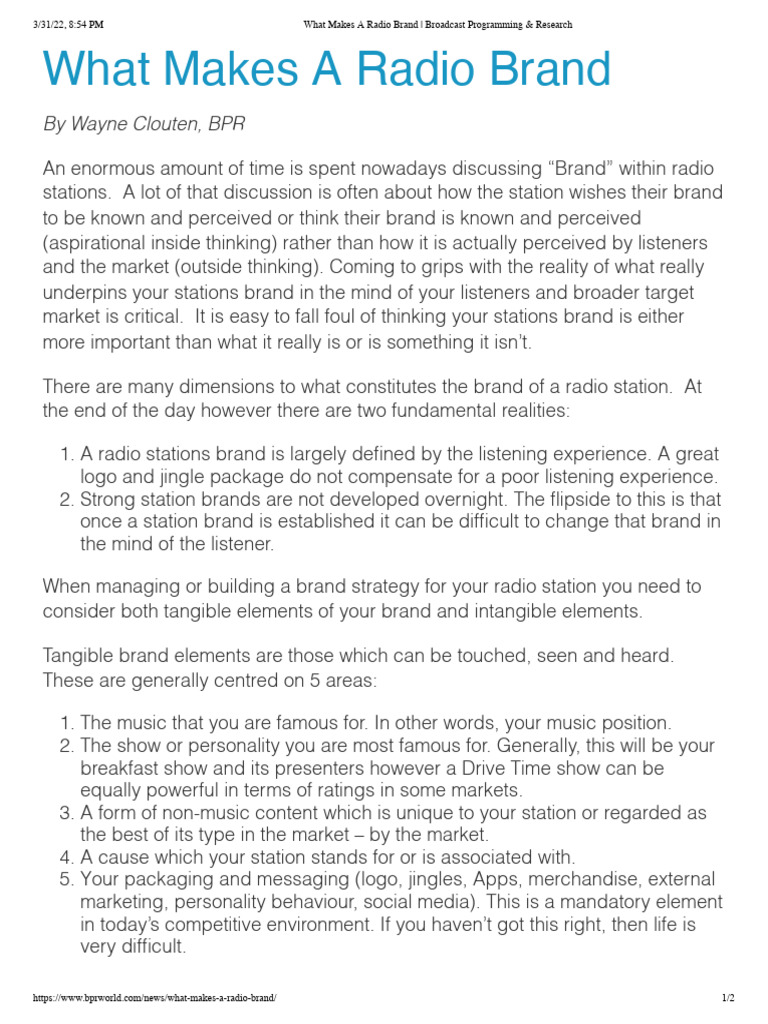 Understanding Radio Brand Essentials | PDF | Brand | Mass Media