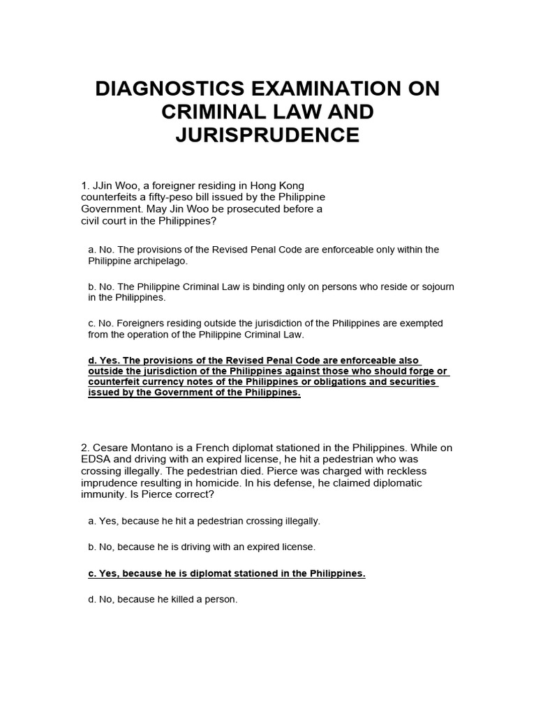 Criminal Law Examination Answer Key | PDF | Human Rights | Arrest