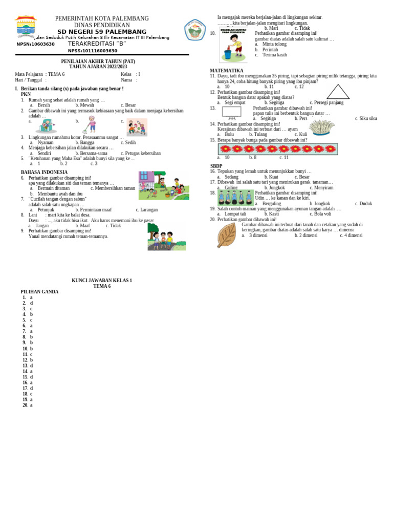 Edit Pas Kelas 1 Tema 6 | PDF
