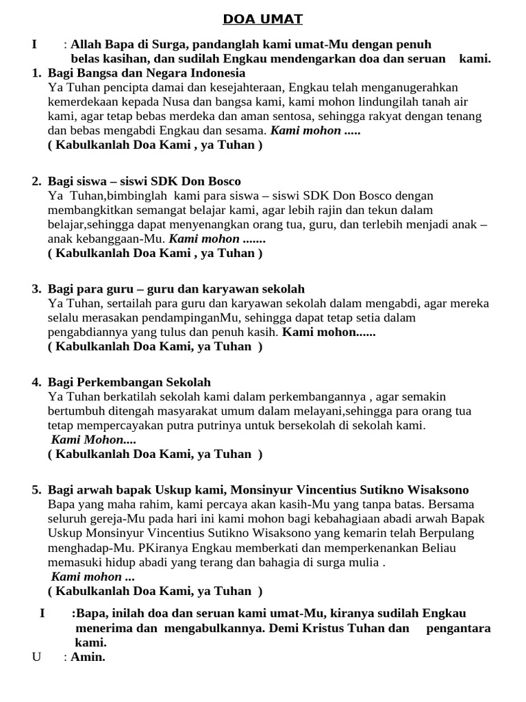 Doa Umat untuk Bangsa dan Sekolah | PDF