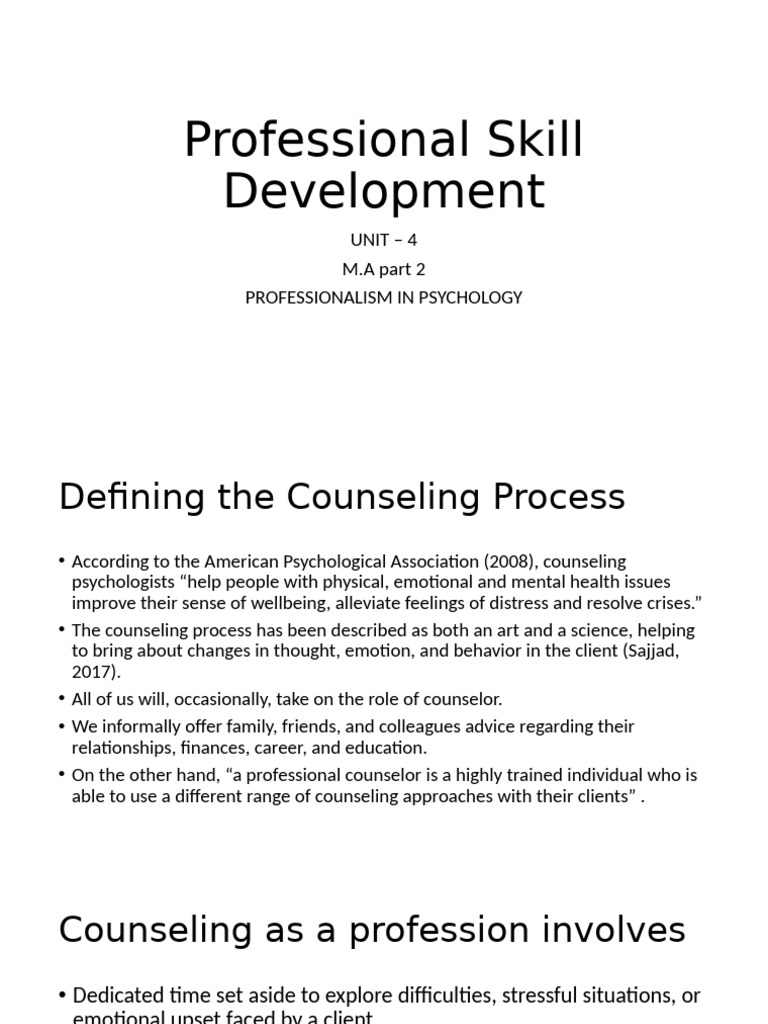 Professional Skill Development | PDF | Psychotherapy | Counseling ...