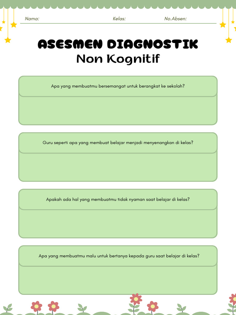 Asesmen Diagnostik Non Kognitif Lembar Kerja Hijau Ilustratif | PDF