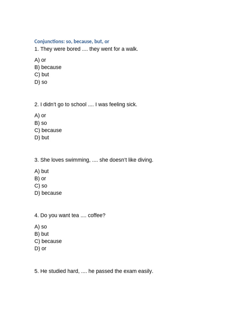Conjunctions Multiple Choice | PDF