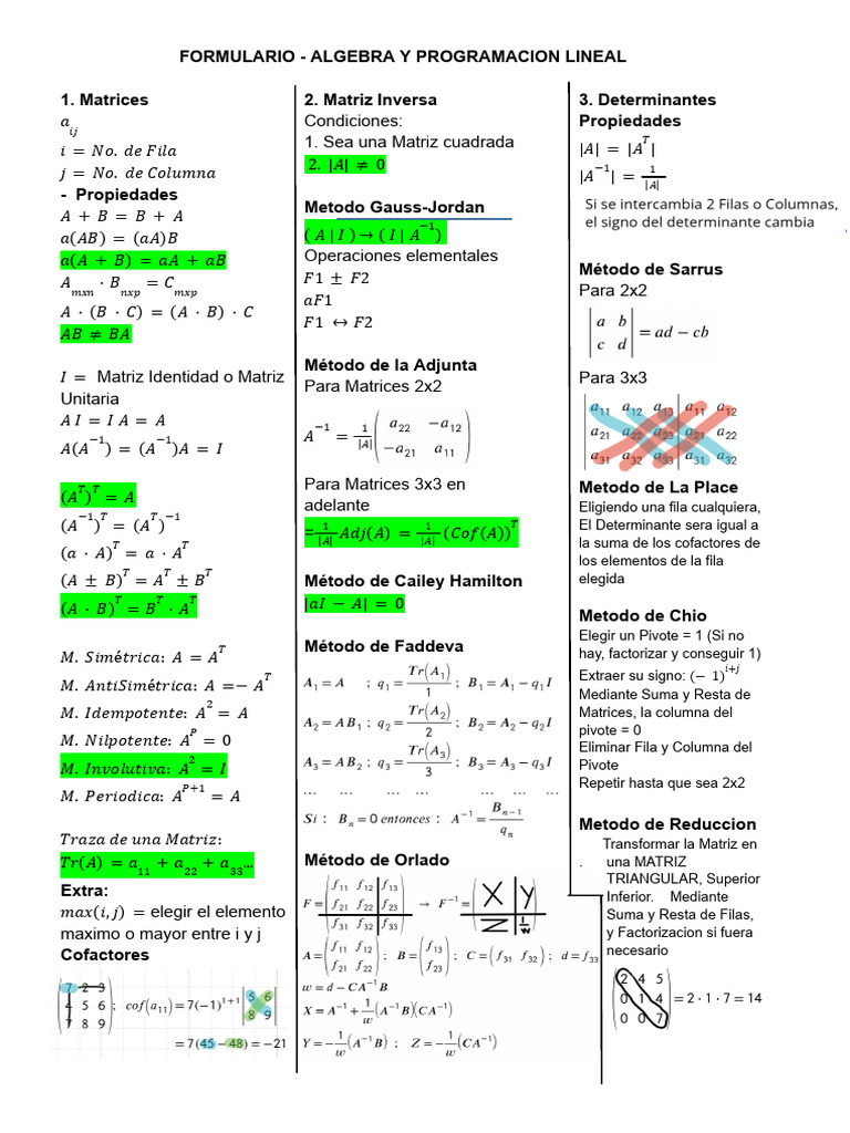 Formulario MAT-201 | PDF | Matriz (Matemáticas) | Determinante