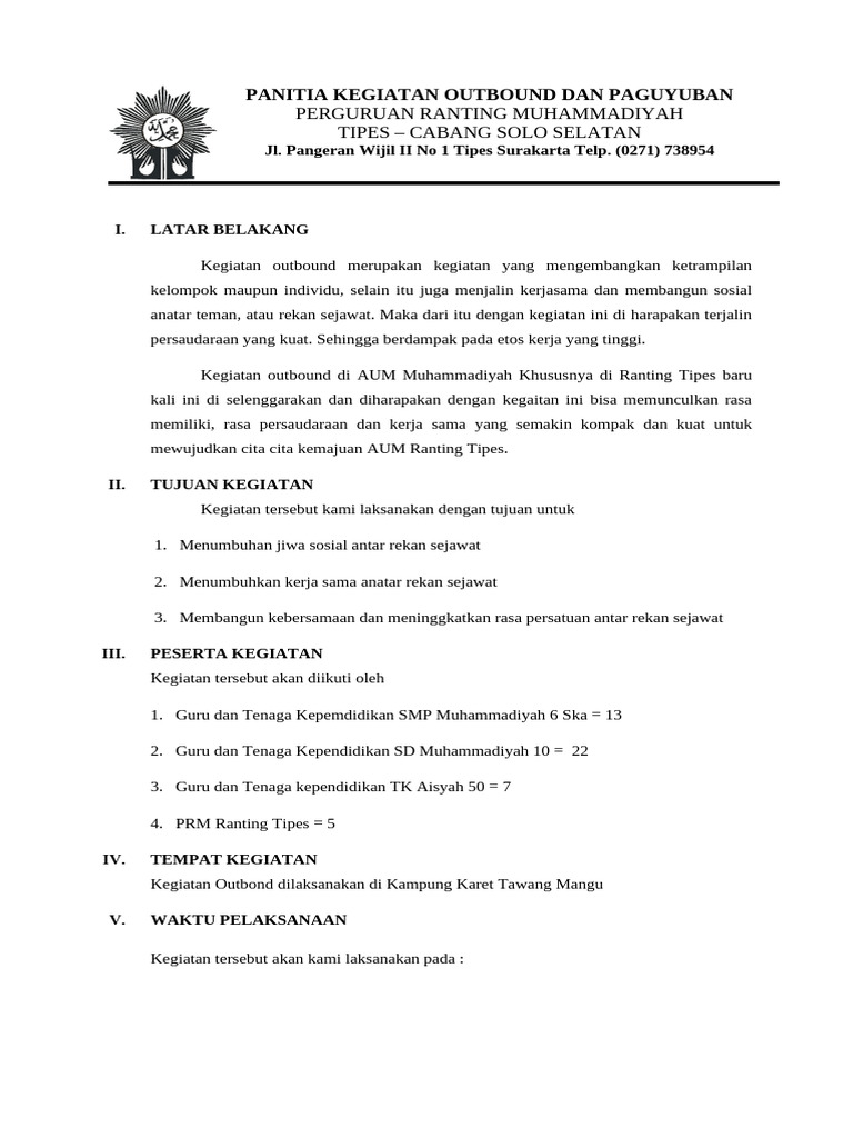 PROPOSAL Kegiatan Outbound | PDF