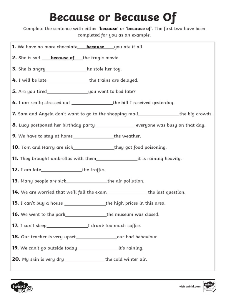 Because Because of Worksheet Ver 3 | PDF | Chess Openings | Chess