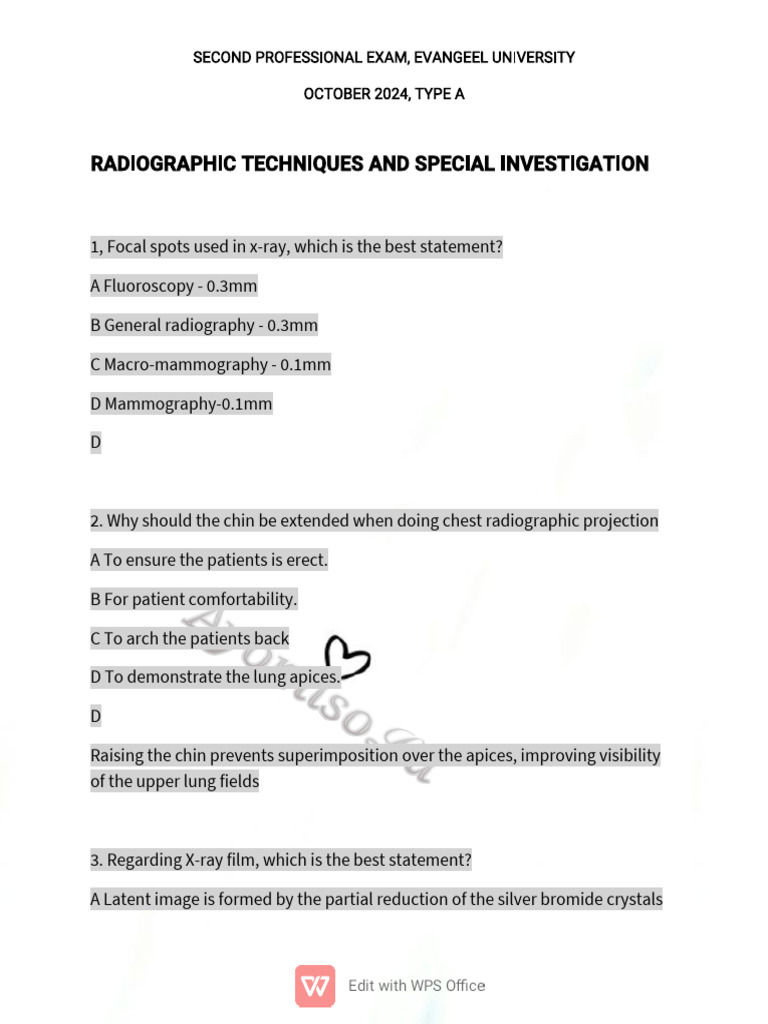 Radiographic Techniques and Special Investigation Evangeel University October | PDF | Radiography