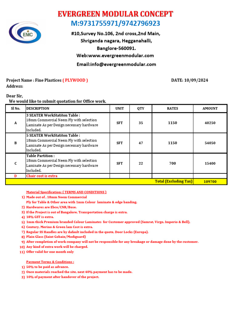 Quotation For Work Station | PDF
