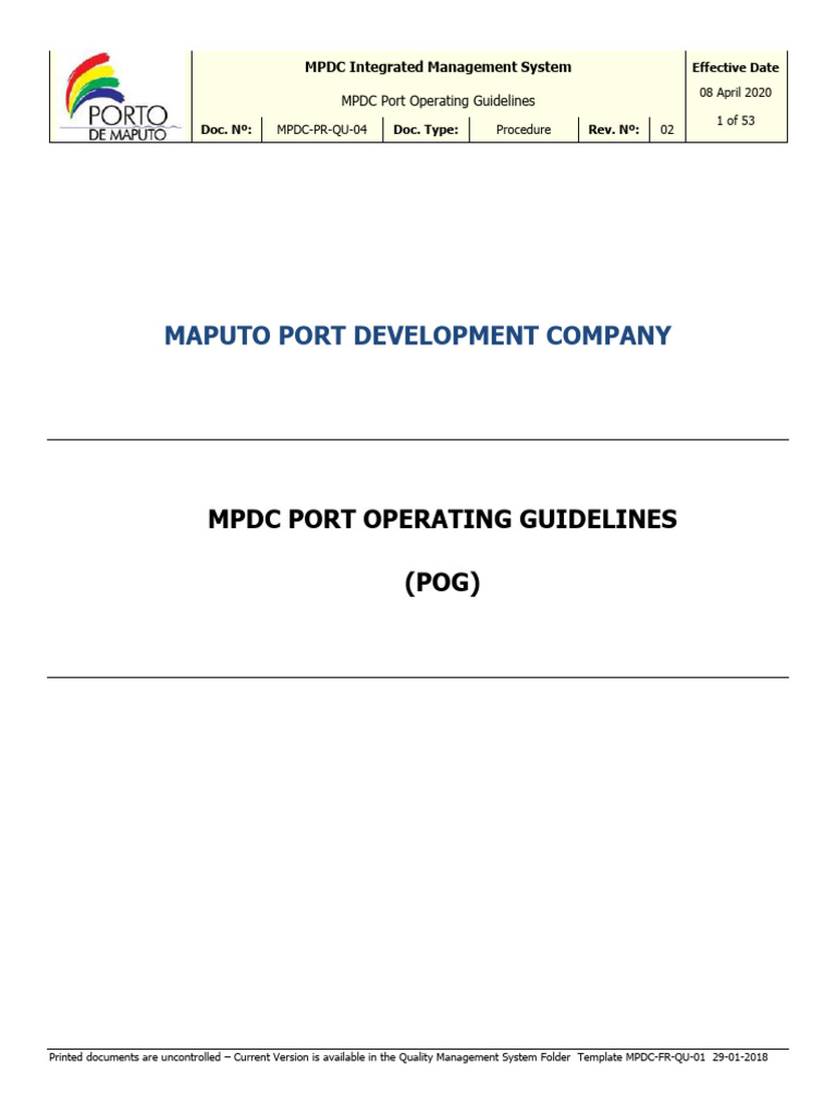 MPDC Port Operating Guideline - POG - Rev 02 - 2020 | PDF | Cargo | Port