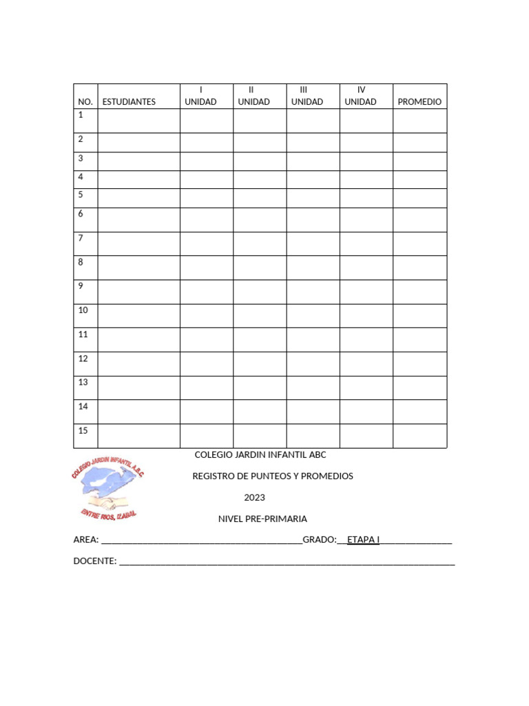 Registro de Punteos y Promedios 2023 | PDF | Etapas educativas | Infancia