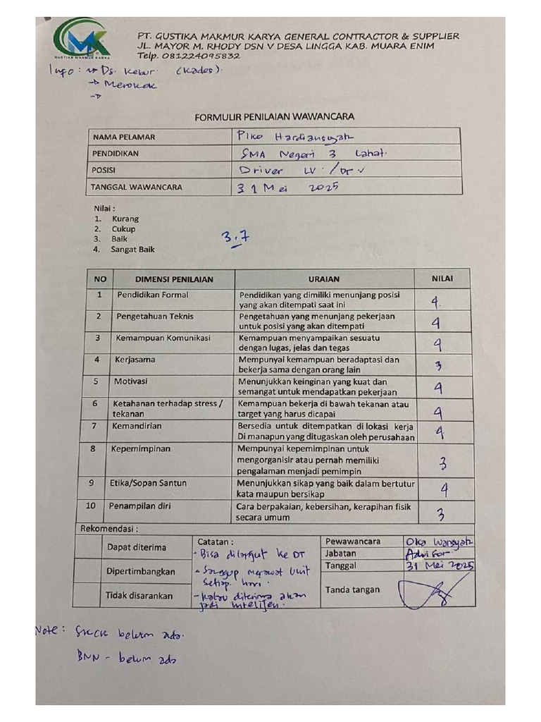 Hasil Interview KDDT LV Ppa | PDF