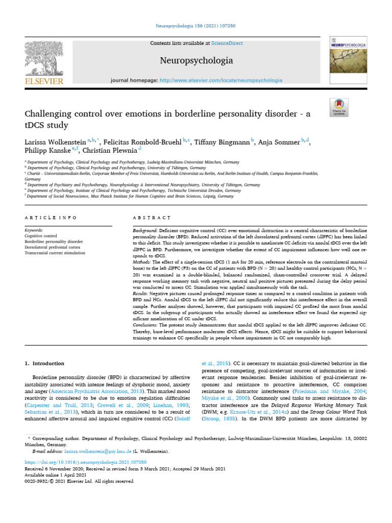 Challenging Control Over Emotions in Borderline Personality Disorder ...