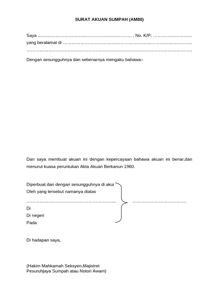 (Borang Kosong) Surat Akuan Sumpah | PDF