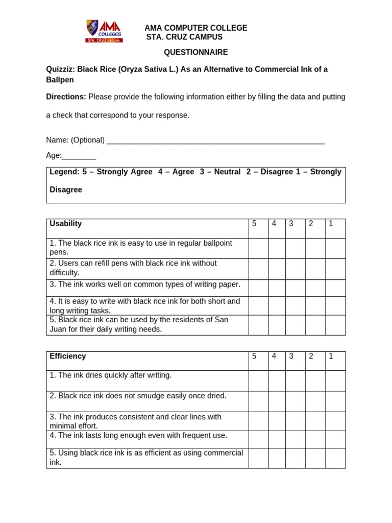 Black Rice Ink Usability Survey | PDF