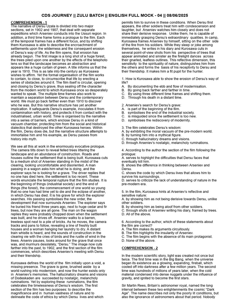 Zulu Batch English Full Mock 8 June-1 | PDF | Quasar | Stars