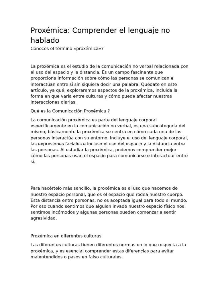 Proxémica Tema | PDF | Comunicación | Comunicación no verbal